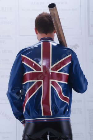 Latex Baseball Style Jacket with the UK flag on the back